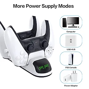 Controller Charging Station, SEVENKA Charger Dock, Fast Charging Stand with USB Type C Converter Compatible with PlayStation 5/PS5 Dualsense Controller, Dual USB C Fast Charging for Dual Controller