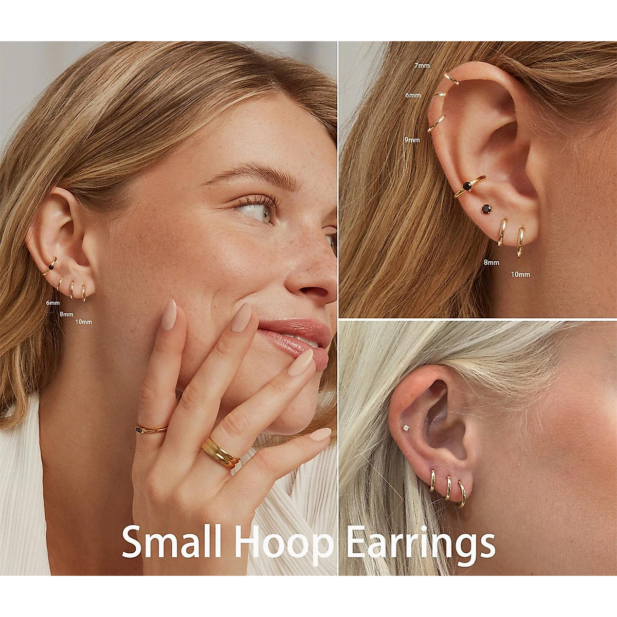 Small Gold Hoop Earrings for Women Set: 5 Pairs Lightweight 14K Gold Minimalist Huggie Hoop Earrings Cartilage Hoop Earring Helix Earring Tiny Gold Hoops for Women Men 1.6MM Thickness Hypoallergenic Earring Sets for Multiple Piercing (14K Gold - 5 Pairs(6