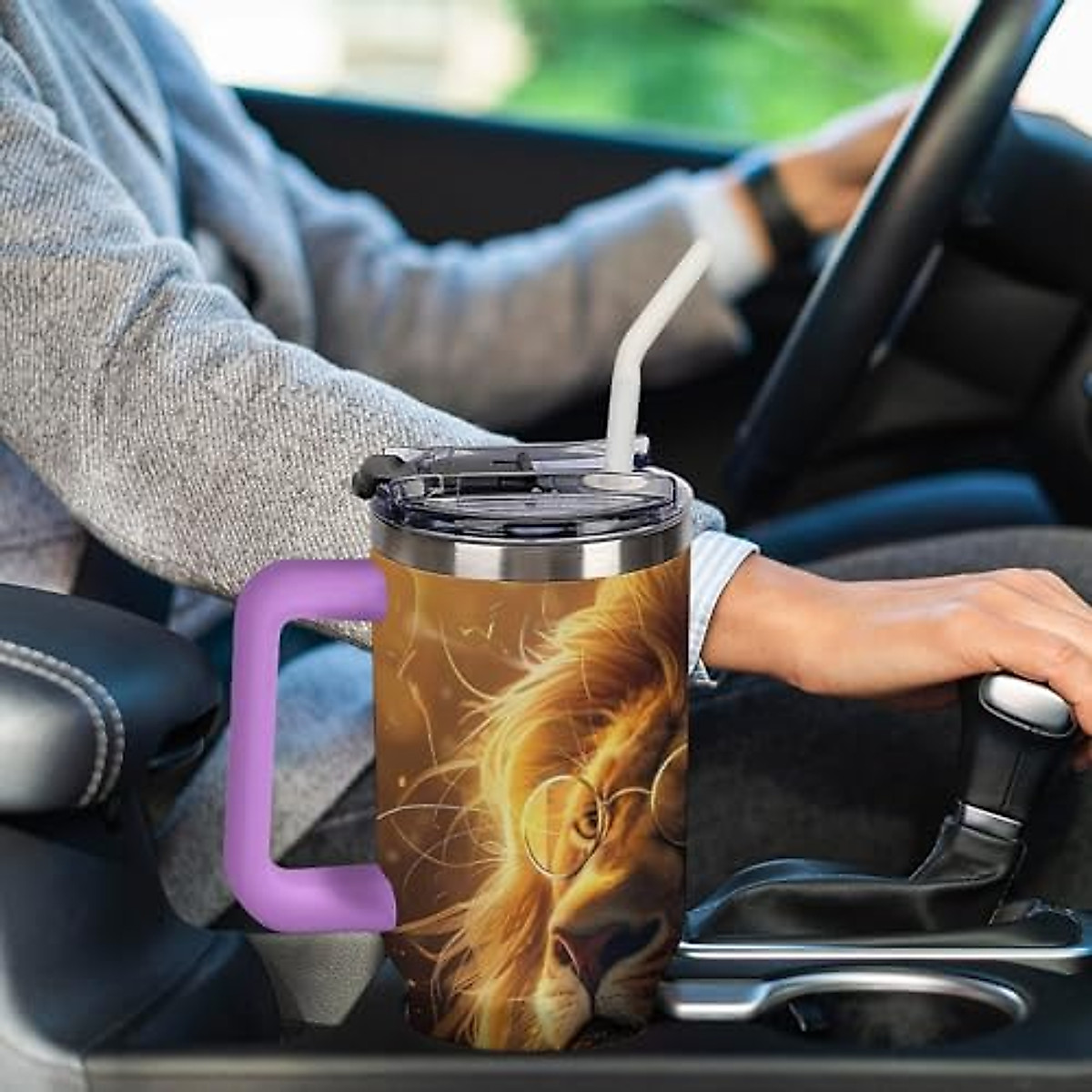 Cool Kings Lion Paninting 40 Oz Tumbler Insulated Stainless Steel Water Bottle Travel Mug Car Cup with Handle And Straw