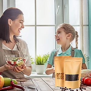 Ctosree 300 Pcs Kraft Pouch with Window Bulk Kraft Stand up Zipper Pouch 5 x 8 Inch Stand up Kraft Bags Kraft Zipper Pouch for Food Storage Reusable Heat Sealable Bag for Small Business Packaging Home