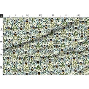 Spoonflower Fabric - Bumblebee Nature Damask Botanical Mushroom Pollinator Large Scale Printed on Minky Fabric by The Yard - Sewing Baby Blankets Quilt Backing Plush