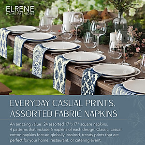 Elrene Home Fashions Everyday Casual Prints Decorative Cloth Napkins and Table Accessories, 17" x 17", Indigo Blue, 24 Count