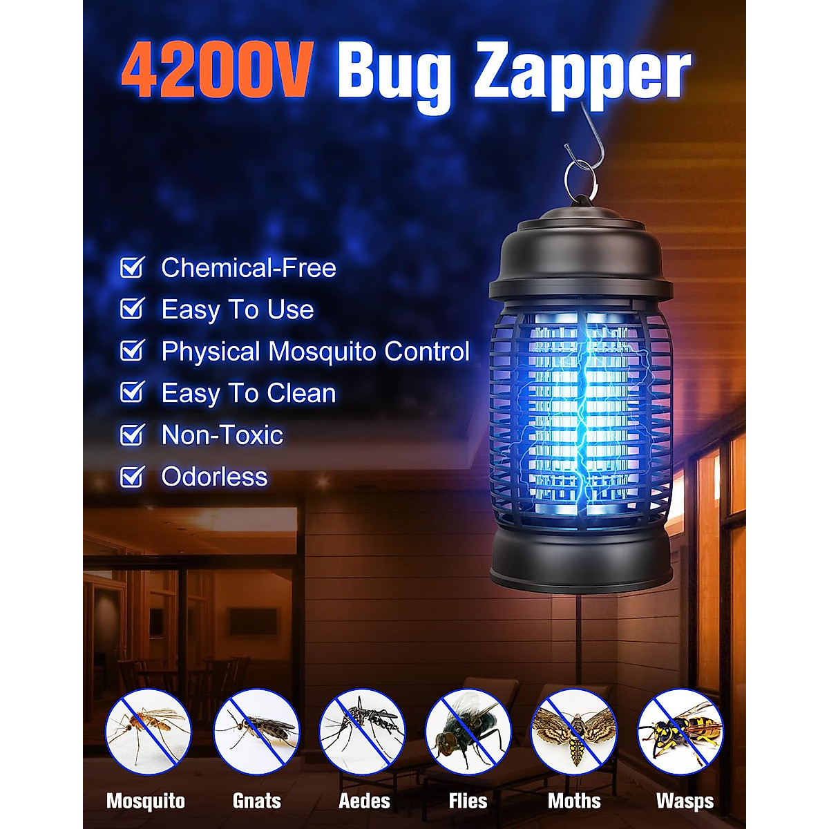 DEEZEE Bug Zapper Outdoor， 4200V Mosquito Zapper Indoor，20W Electric Fly Zapper ，Insect Zapper&Mosquito Killer lamp for Home, Patio, Kitchen, Backyard, Camping, Plug-in…