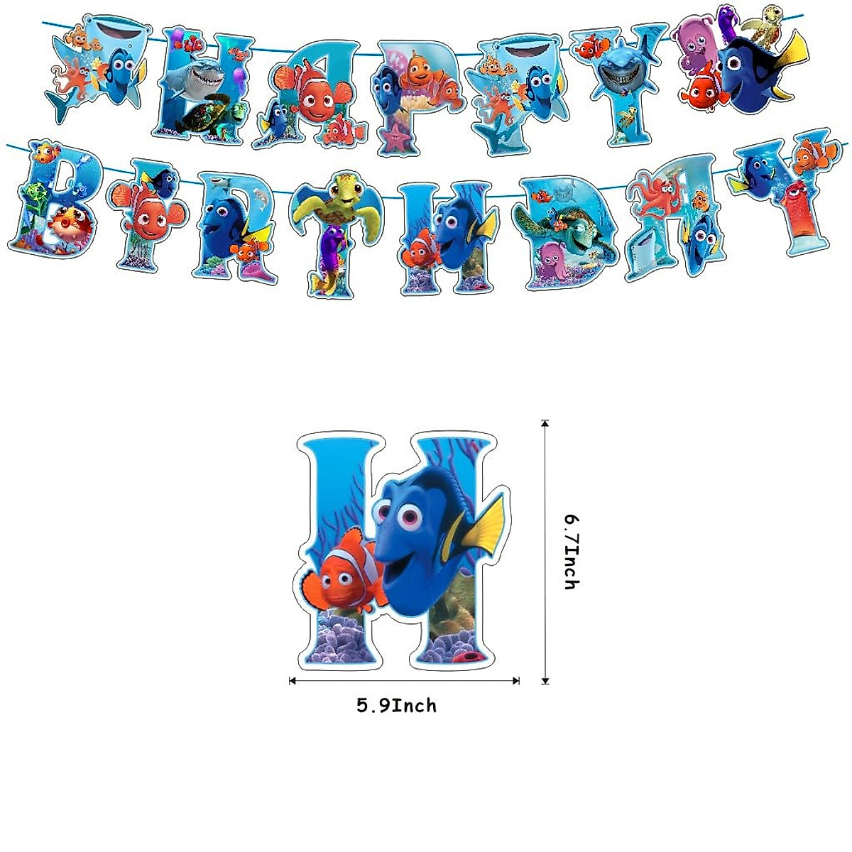Finding Nemo Birthday Decorations, Finding Nemo Party Supplies Include Happy Birthday Banner, Cake Topper and Cupcake Toppers, Balloons for Finding Dory Party Decor