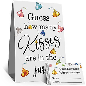 Guess How Many kisses Baby Shower Game, Golden Baby Shower Decorations，Watercolor Chocolate, Bridal Shower, Birthday, Christmas, Thanksgiving，Graduation Season Funny Party Game(1 Sign+50 Cards)