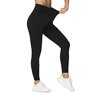 Women's V Cross Waist Yoga Leggings High Waisted Tummy Control Workout Running Pants Black