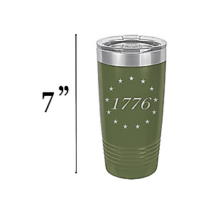Rogue River Tactical Betsy Ross 1776 American USA Flag 20 Oz. Travel Tumbler Mug Cup w/Lid Vacuum Insulated Hot or Cold Military Vet Gift (Green)