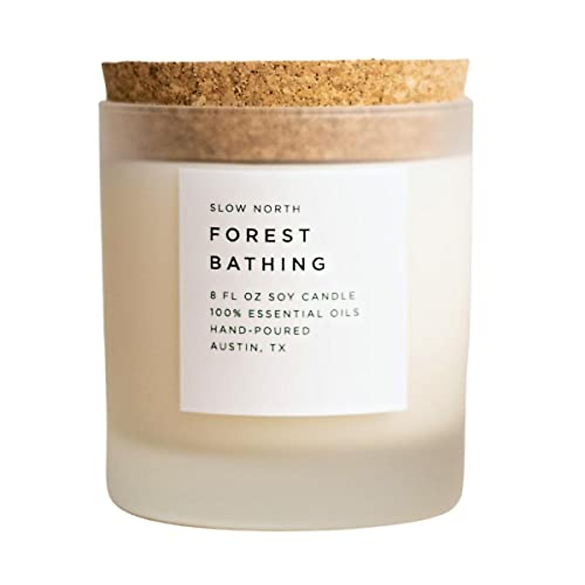 Slow North Forest Bathing Candle (8 oz) Scented with Essential Oils Soy Wax Candle, 100% Pure, Reusable Frosted Glass Tumbler with Cork Lid, Cotton Wick, Hand-poured in USA