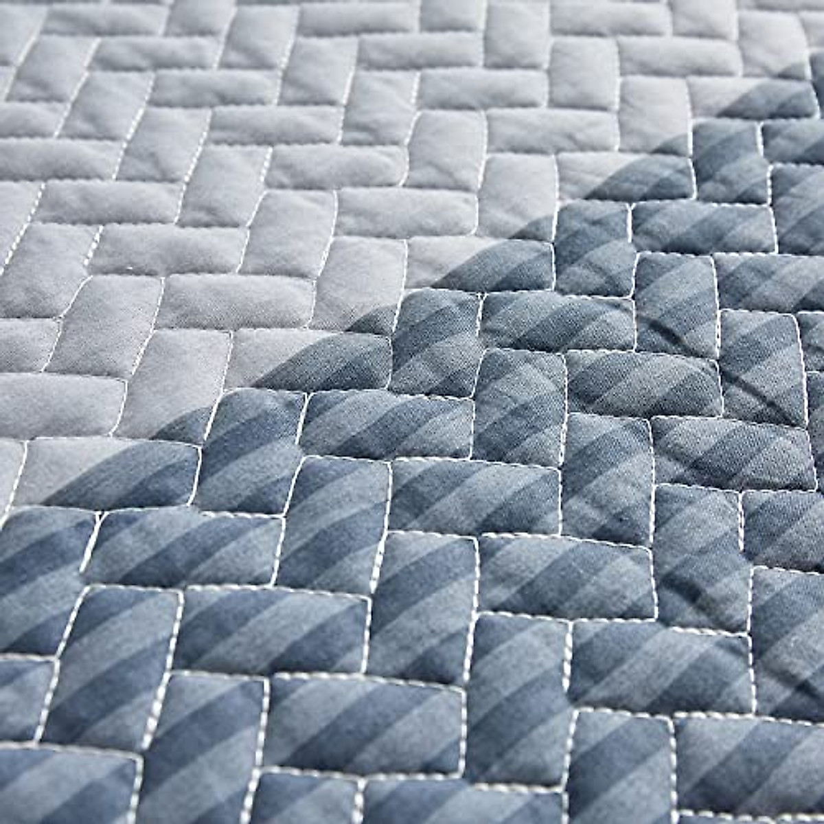 Striped Cotton Quilt Set King Size with White Gray Stripes Soft Cotton Reversible 3pc Quilt Bedding Set, Coverlet, Bedspread with 2 Pillow Shams