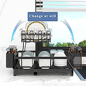 KUNYI DROP Dish Drying Rack with Drainboard, Multifunctional Dish Rack for Kitchen Counter, Anti-Rust Drying Dish Rack, Cutting Board Holder, Black