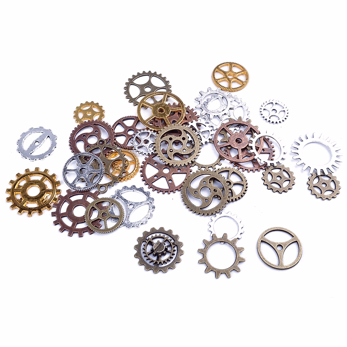 BronaGrand 125 Gram Antique Bronze Vintage Skeleton Keys Steampunk Gears Cogs Charms Pendant Clock Watch Wheel for Crafting, DIY Jewelry