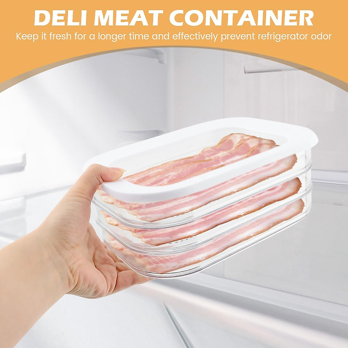 Deli Meat Container for Fridge,Airtight Bacon Lunch Meat Container for Refrigerator, 18.6oz Meal Prep Containers with 50pcs Baking Paper,Stackable Food Storage Boxes with Lid