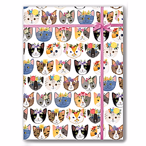Colors of Rainbow Flat Sheet Wrapping Paper Featuring Cute Kitties Wearing Flower Crowns with a Floral Flair Gift Wrap (Kitty Cat)