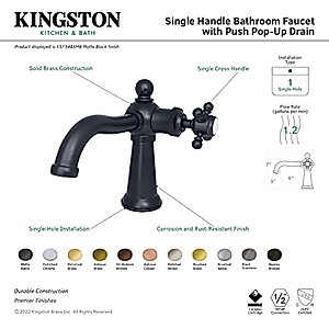 Kingston Brass KS154BXCP Nautical Single-Handle Bathroom Faucet with Push Pop-Up, Polished Chrome