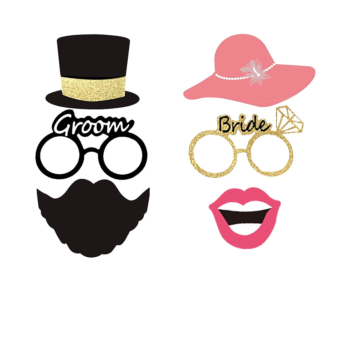 DWDZLXZ 52 pcs Wedding Photo Booth Props Kit, DIY Funny Bridal Shower Photo Props for Engagement Party Decorations with Sticks, Wedding Party Supplies for Girls