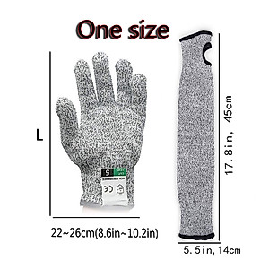 ANLONGLI Cut Resistant Sleeves Proof Gloves,18-Inch Cut Resistant Knit Sleeves grade 5 anti-cut Safety Glove,1 set Anti-cut arm cover for Kitchen Butcher Outdoor Work Protective Hands