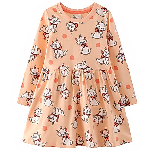 NUBEEHOHO Little Girls Long Sleeve Dresses Kitty Print Girls A-line Dress Birthday Casual Baby Girls Dress Fall Winter Clothing 5T