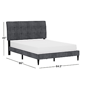 Hillsdale Furniture Blakely Button Tufted Upholstered Platform Queen Bed with 2 Dual USB Ports, Dark Gray