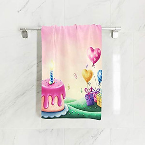 ALAZA Microfiber Gym Towel Sweet Birthday Cake, Fast Drying Sports Fitness Sweat Facial Washcloth 15 x 30 inch