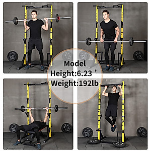 CANPA Multifunction Power Rack with Pull up Bar, Heavy Capacity and Adjustable Squat Stand Rack for Home Gym Equipment, (Yellow)