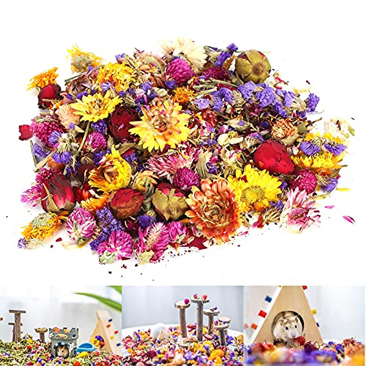 GLOGLOW Small Pet Bedding, Dried Flowers Padding for Squirrels Guinea Pigs Rabbits Chinchillas Hamsters Gerbils(100g) Treats