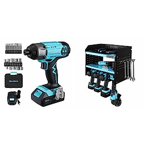 DURATECH Impact Driver Kit - 20V Electric 1/4 Inch Driver Set with 20 Pcs Sockets and Screwdriver Bits and DURATECH Power Tool Organizer