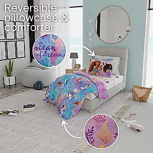 Franco Disney's The Little Mermaid Ariel Live Action Movie Kids Bedding Super Soft Comforter and Sheet Set with Sham, Twin, (100% Official Licensed Product)