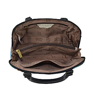 Anna by Anuschka Women's Anna Anuschka Hand Painted Women s Genuine Leather Wide Organizer Satchel Blue Elephant, Blue Elephant, One Size US