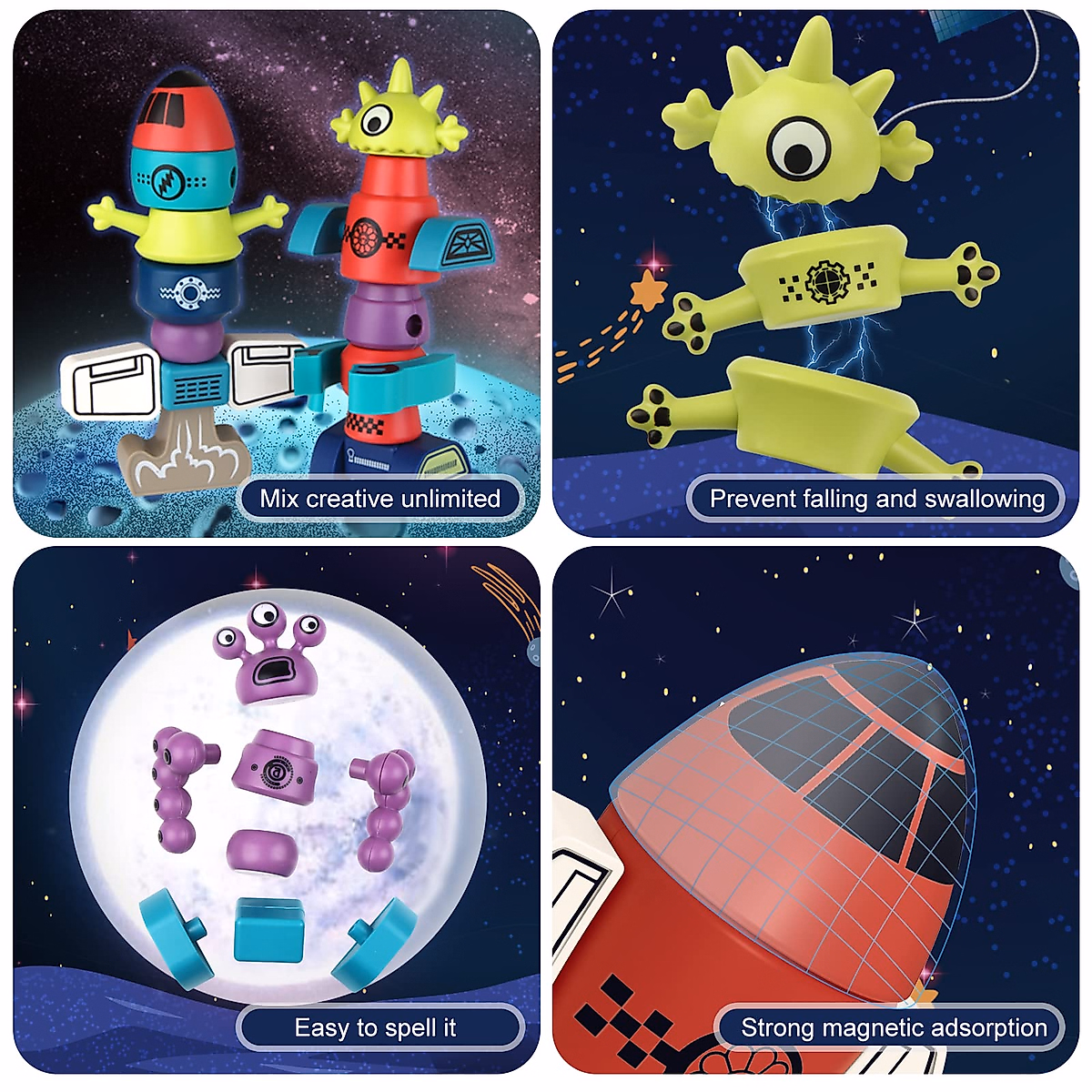 Magnetic Robot Walking Music Space Halloween Toy for Kids,36PCS Stacking Blocks Building Robot Monster and Electronic Moving UFO Toys,Thanksgiving Gift for Boys Girls Children