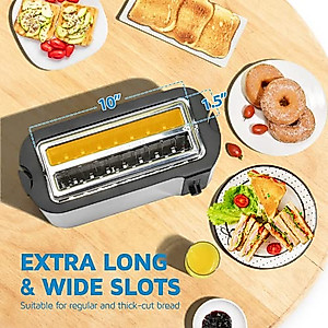 Toaster 4 Slice, 10'' Long Slot Toaster 2 Slice, Extra-Wide Stainless Steel Toasters, 4 Slice Toaster, Warming Rack & 6 Shade Settings, Defrost/Reheat/Cancel, Toaster for Croissants Bread(Silver)