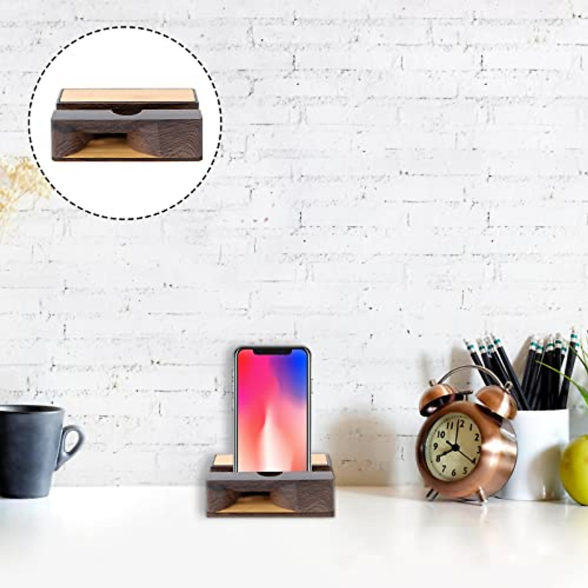 ULTECHNOVO Cell Phone Stand, Wooden Cell Phone Stand with Sound Amplifier Portable Wood Cellphone Dock on Desk Bamboo Bed Stand Mount Cradle Loud Speaker for Phone(Brown)