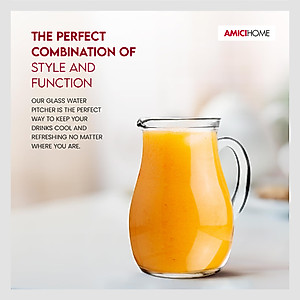 Amici Home Roxy Glass Water Pitcher with Handle and Spout | Round Jug with Ice Lip | Great for Iced Tea, Sangria, Lemonade, Juice | Made in Italy (Small)