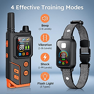 Dog Shock Collar 3300FT with Light for Night Walks, Dog Training Collar with Remote Control, E Collar with Adjustable Pitch Beep,Vibration and Shock,Rechargeable Waterproof Shock Collar for Dogs