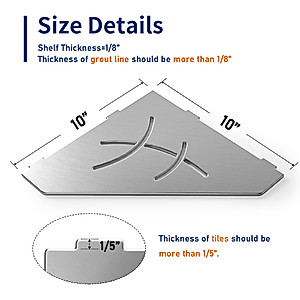 Bernkot Corner Shower Shelf 10" Brushed 304 Stainless Steel Pentagonal Corner Shelves Recessed Bathroom Shower Shelf 2 Pack, No Drilling Needed