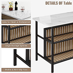 AWQM 3 Piece Bar Table Set,Kitchen Island Table with Storage and Seating Counter Bar Table Table and Chairs Set with Shelves,Faux Marble Dining Table Set for 2,Kitchen Table Set for Small Space,White