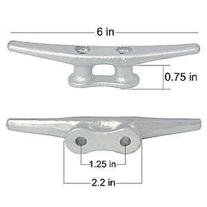 VEITHI Dock Cleats 6 inch with Fastener,Hot Dipped Galvanized Cast Iron Boat Cleat Dock Boat Cleats, Rope Cleat Boat Dock Cleats Ideal for Dock, Decks, Piers for Tying up Boats,Marine Decor (4 Pack)