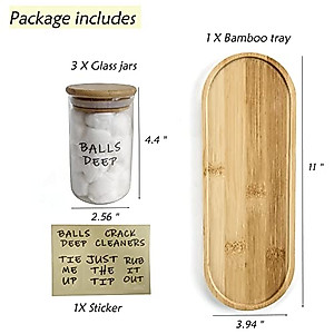 Haplasoo Set Of 3 Glass Jars with Airtight Bamboo Lids and Tray Qtip Holder Cotton Ball Swab Pad Dispenser For Bathroom Organization Canisters For Bobby Pin