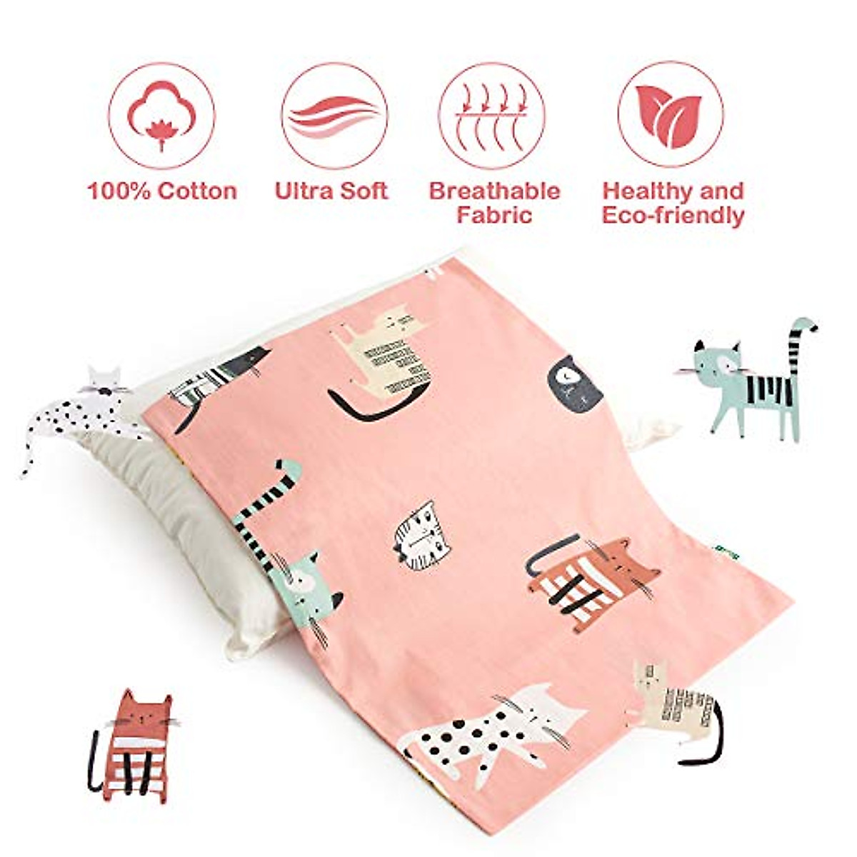 Sivio Toddler Pillowcases Ultra Soft 100% Cotton Bedding Pillow Case Cover for Child,Pink Cat 14"x19" for 13"x18",12"x16" Pillow