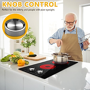 Cusinesync 12 Inch Electric Cooktop, 2 Burner Electric Stove Top with 9 Power Levels, Knob Control, Auto shutdown and Residual Heat Warning, 2000W, Ideal for Countertop & Built-In Use (110-120V)
