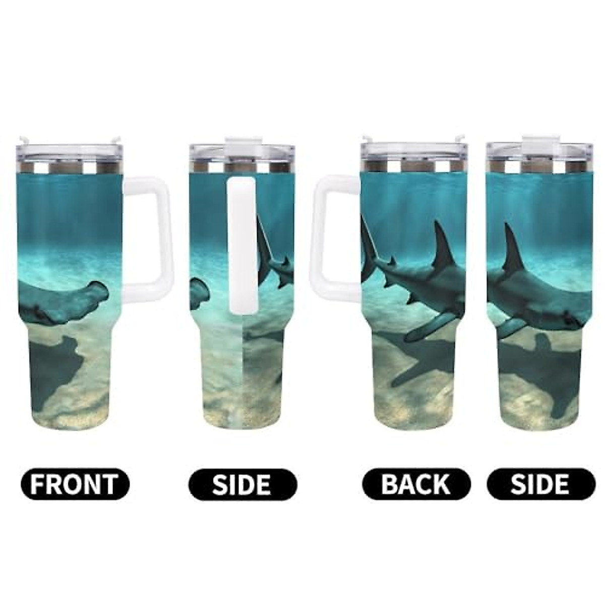 Hammerhead Shark Tumbler with Handle Travel Mug Water Bottle Tea Coffee Cup White-style