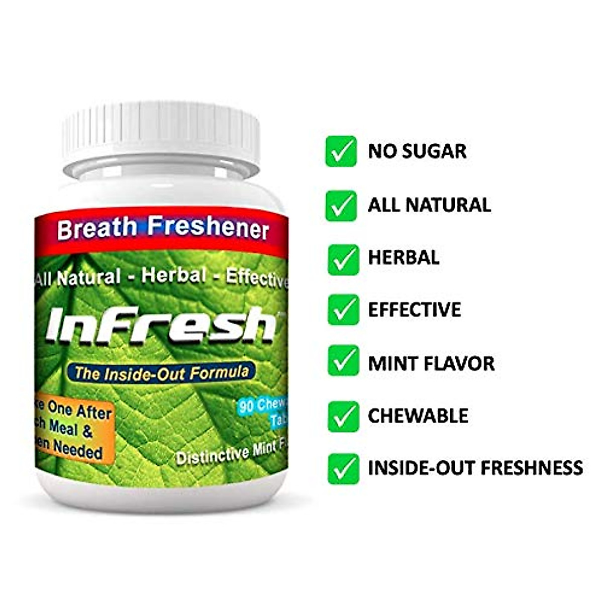 Infresh Bad Breath Cure, (NOT Candy) All Natural, Sugar Free for halitosis, Bad Breath and Body Odor Cure from The Inside Out. Herbal chewable Tablets Deliver Freshness and Help with Digestion