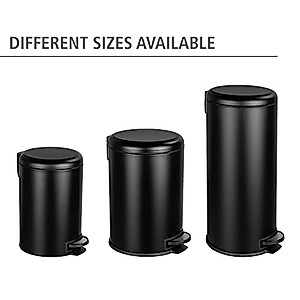 WENKO Black, Trash Can with Lid and Pedal, Garbage Bin for Kitchen with Removable Inner Bucket, Easy Close, Steel, Matt, 5.28 Gal, 12 x 17.32 x 14.76
