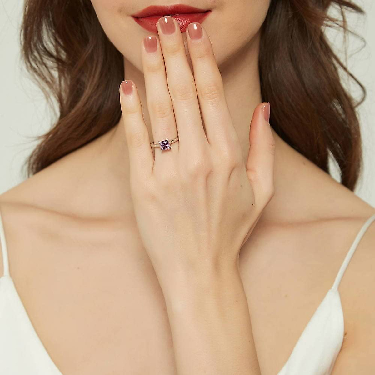 BERRICLE Sterling Silver Solitaire Purple Princess Cut Cubic Zirconia CZ Fashion Ring for Women, Rhodium Plated 1.2 Carat Size 5