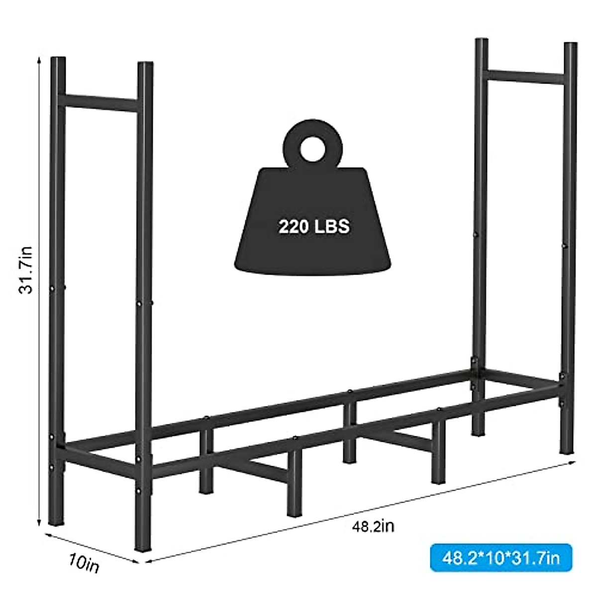 smusei Firewood Rack Outdoor Indoor 4Ft Heavy Duty Log Holder Adjustable Firewood Storage Rack Stand for Fireplace, Porches, Patios, 4Ft