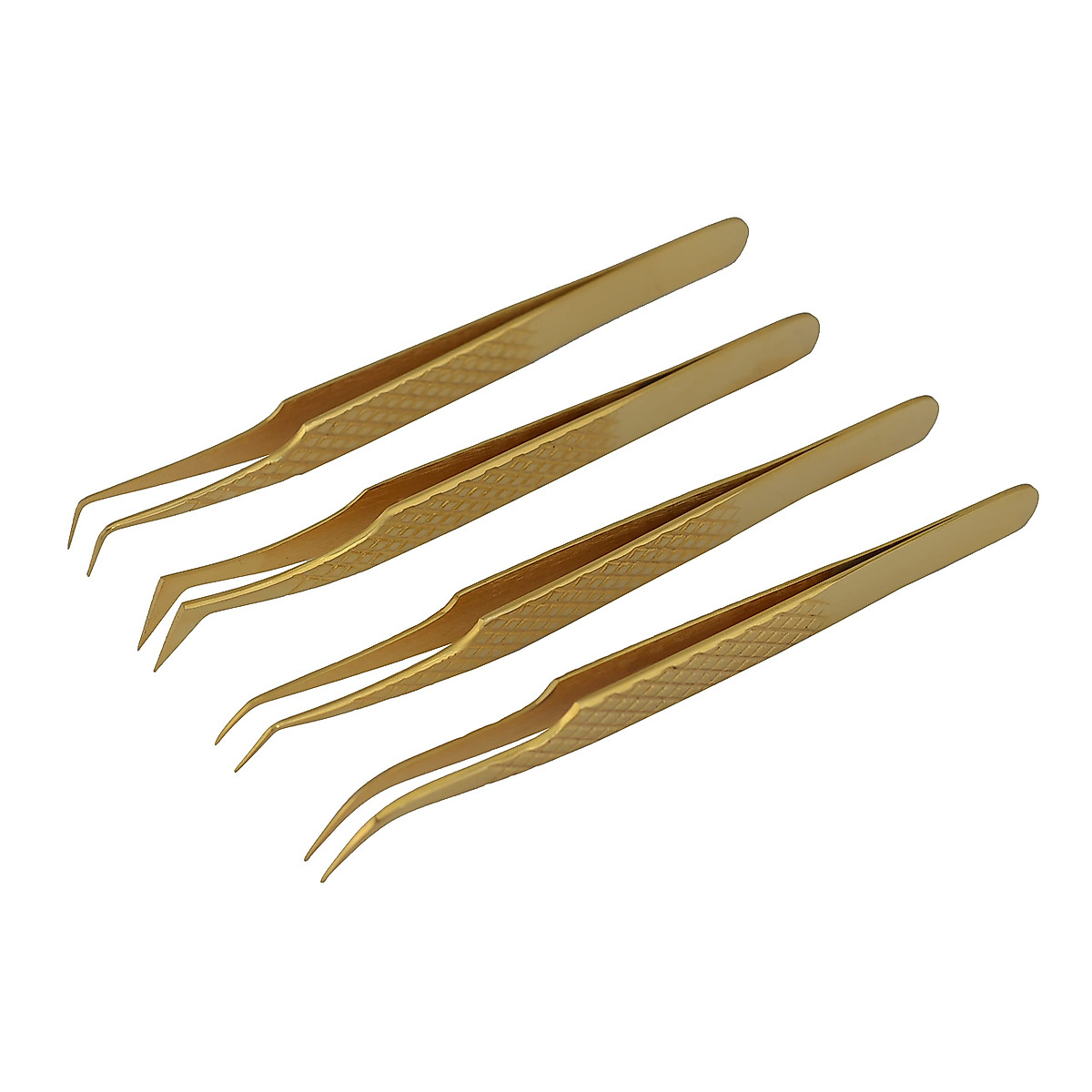 Eyelatic Lash Tweezers, Eyelash Extension Tweezers Set of 4 Volume Tweezers False Eyelash Applicator For Light Volume or Mega Volume Fans Lash Extension Golden