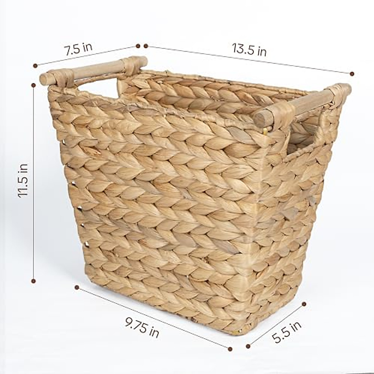 Wicker Trash Basket with Wooden Handles | Wicker Bathroom Trash Can | Woven Trash Can | Wicker Waste Basket for Bathroom, Bedroom, Living Room, Office