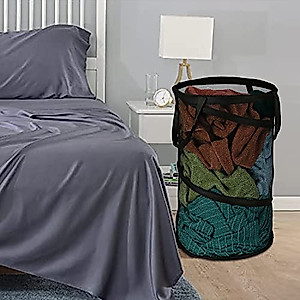 BATTOO Large Collapsible Laundry Basket Foldable Mesh Pop Up Hamper with Handles for Laundry Room, Bathroom, Kids Room, College Dorm, Travel, Storage Organizer Black