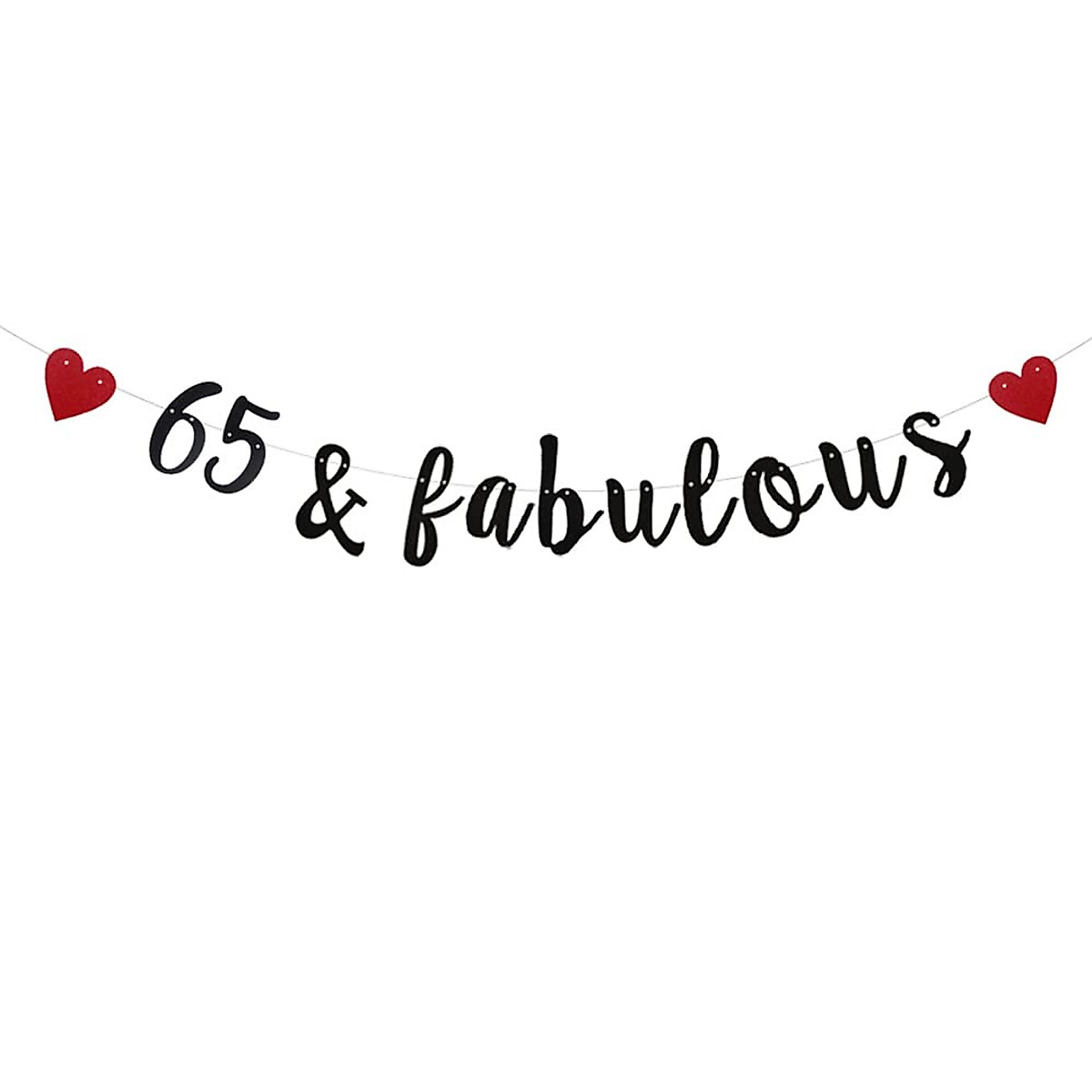XIAOLUOLY Black 65 & Fabulous Glitter Banner,Pre-Strung,65th Birthday / Wedding Anniversary Party Decorations Bunting Sign Backdrops,65 & Fabulous