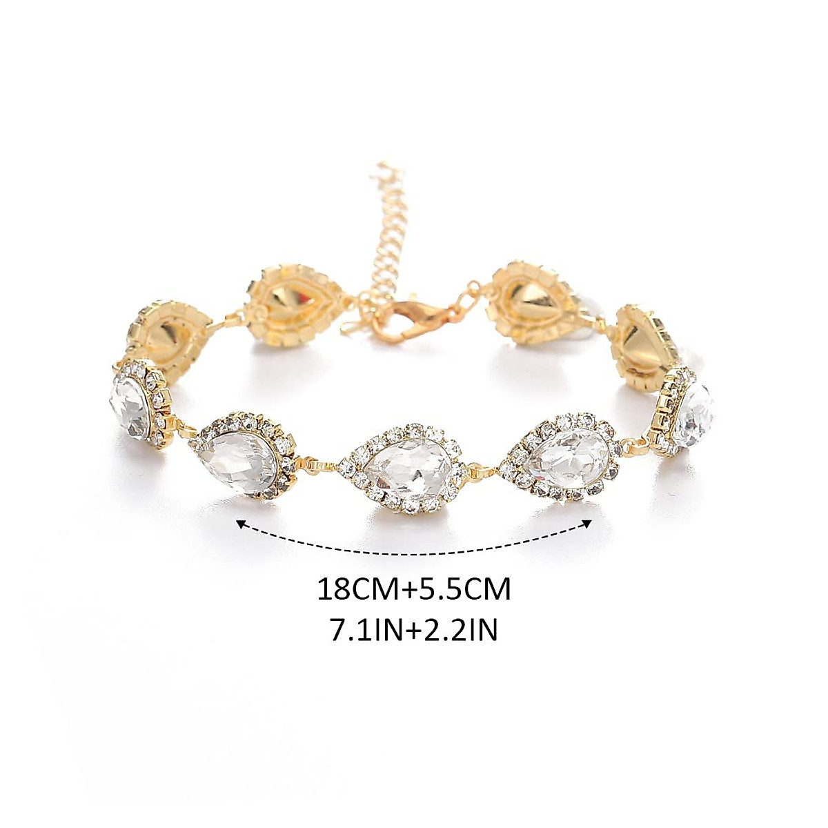 Unicra Bride Crystal Necklace Earrings Bracelet Set Bridal Wedding Jewelry Sets Rhinestone Prom Costume Jewelry Set for Women and Brides (D-3 Pack Gold Necklace Bracelet Earrings)