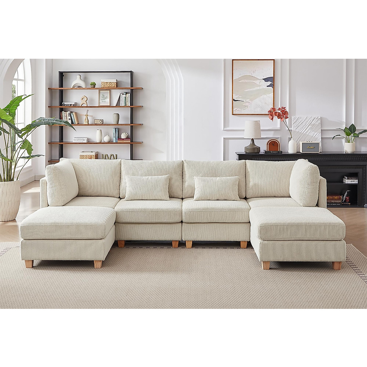 FREEHOMAE Sectional Sofa Couch,Modular Sectional Sofa,Sectional Couches for Living Room,Cloud Couch,L Shaped Couch with Removable Ottomans.（4Seat+2 Ottoman-White）